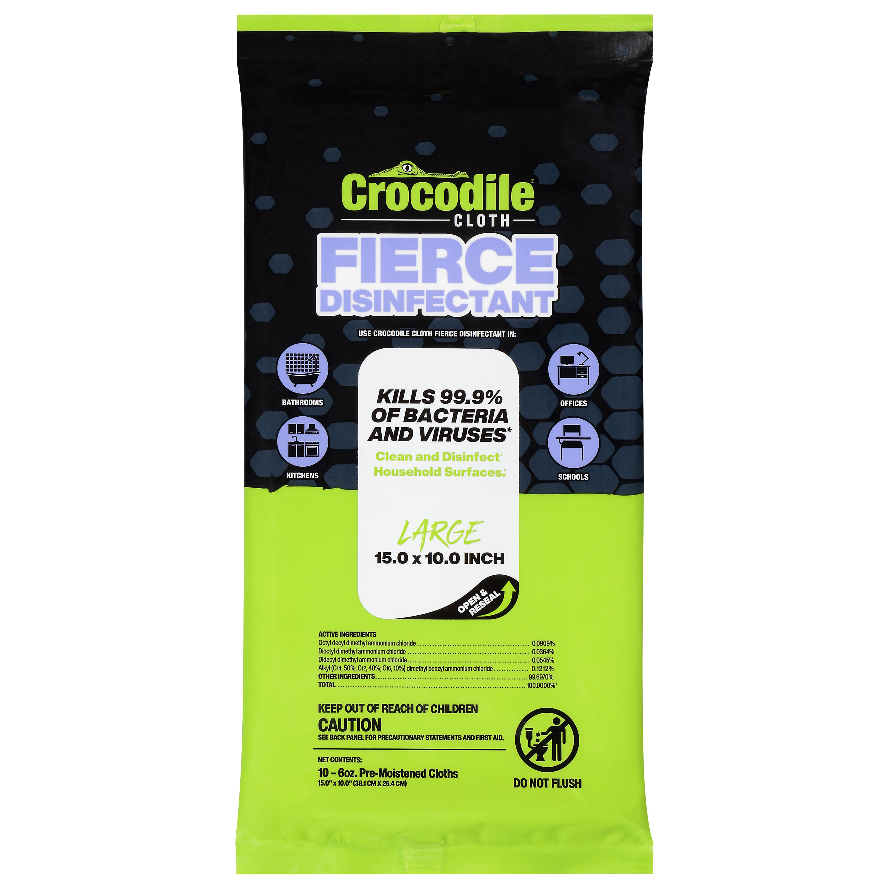 Crocodile Cloth Fierce Disinfectant Large Pre-Moistened Cloths 10 - 6 ...