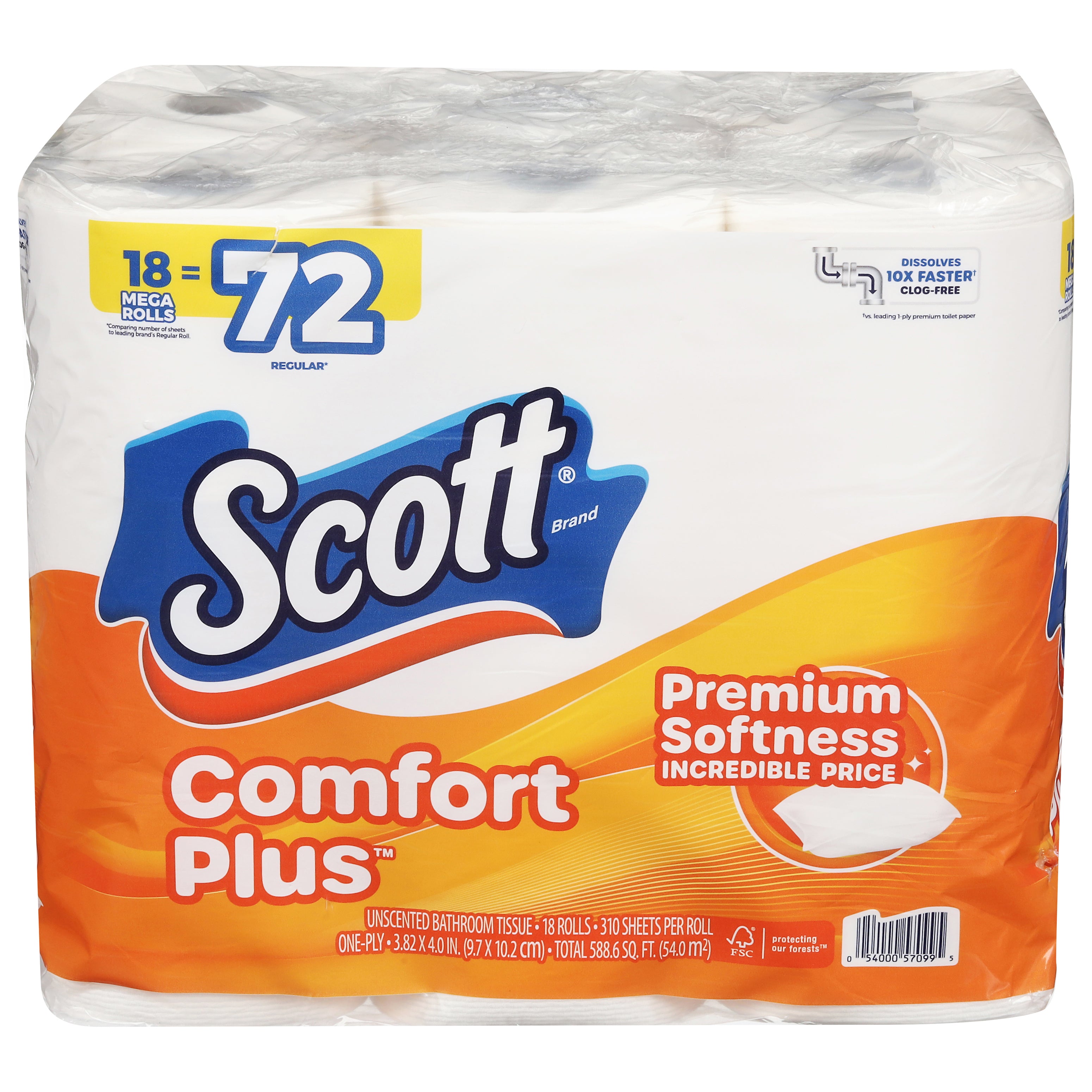 Scott Comfort Plus One-Ply Unscented Bathroom Tissue Mega Rolls 18 ea ...