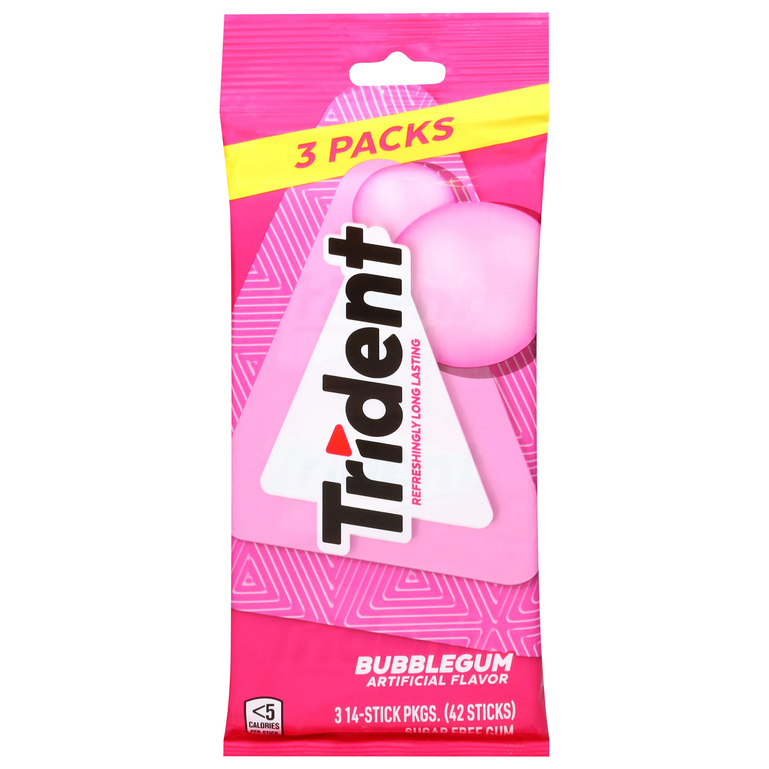 Trident Sugar Free Bubblegum Gum 3 - 14 Stick Packages - 42 CT 20 Pack ...