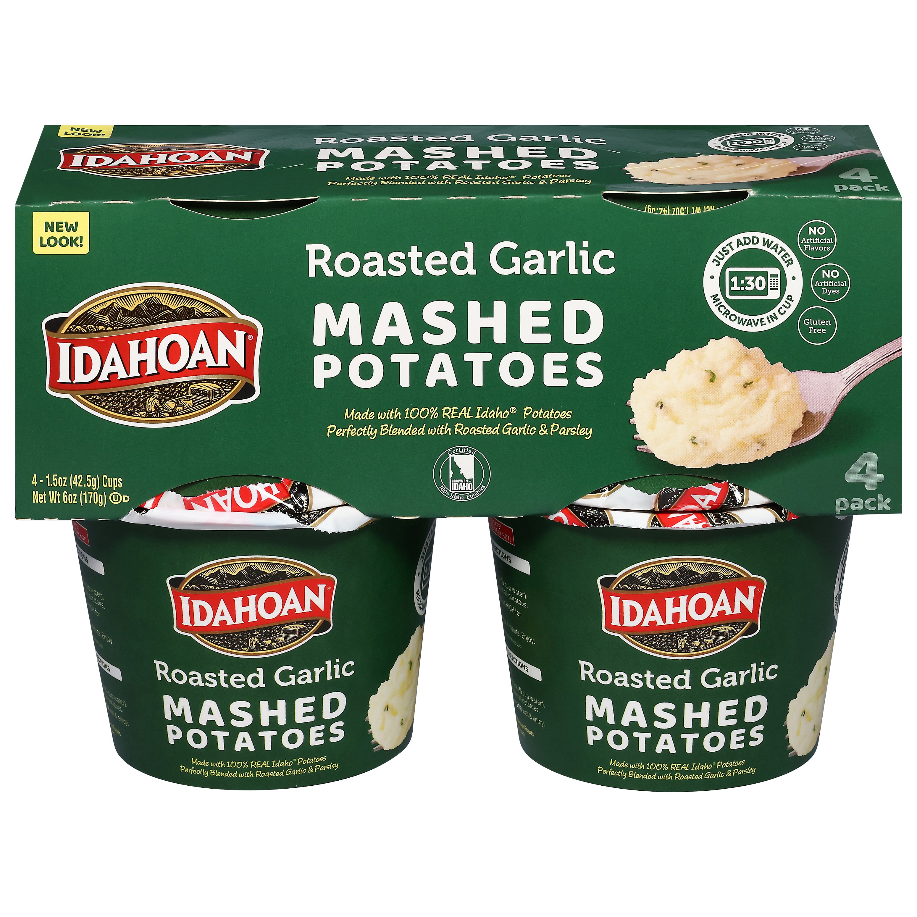 Idahoan Microwavable Roasted Garlic Mashed Potatoes 4 - 1.5 oz Cups ...