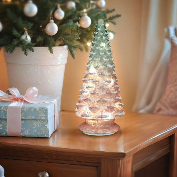 14" Lit Pink Glass Tabletop Tree – StockUpExpress