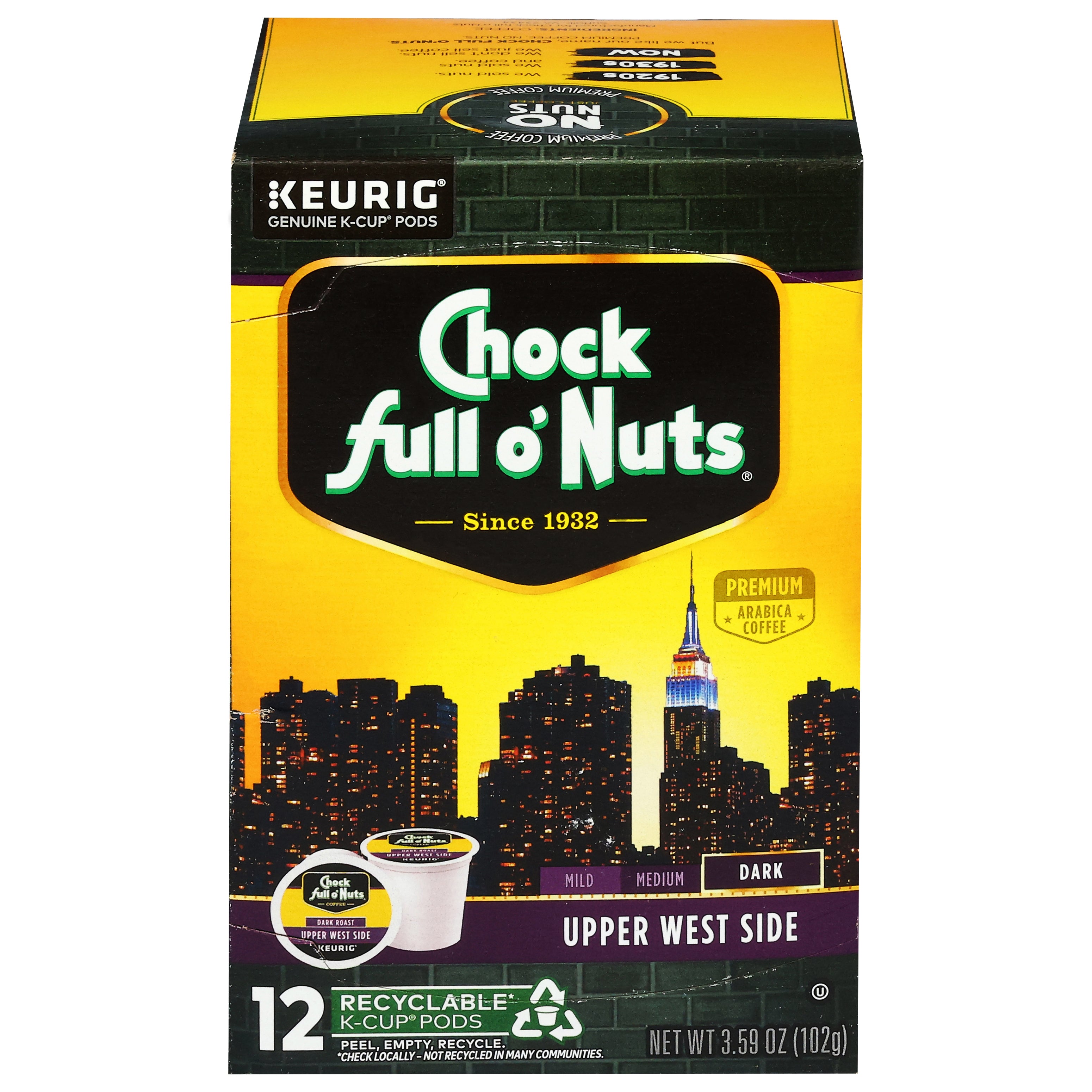 Chock Full O'Nuts Dark Roast Upper West Side Coffee 12 K-Cup Pods - 6 ...