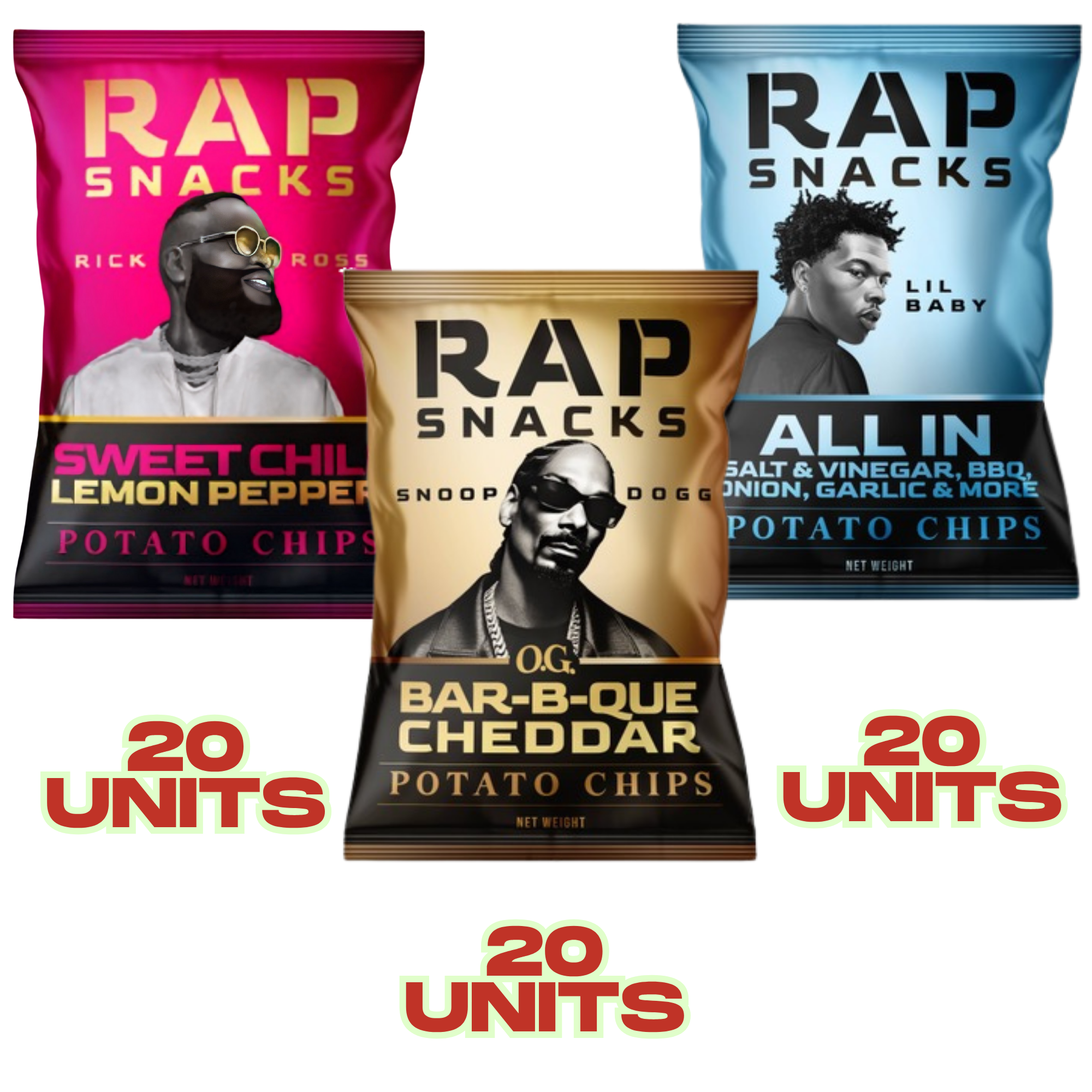 Rap Snacks Variety Box 2 (All In, OG BBQ Cheddar Chips, Sweet Chili Le ...