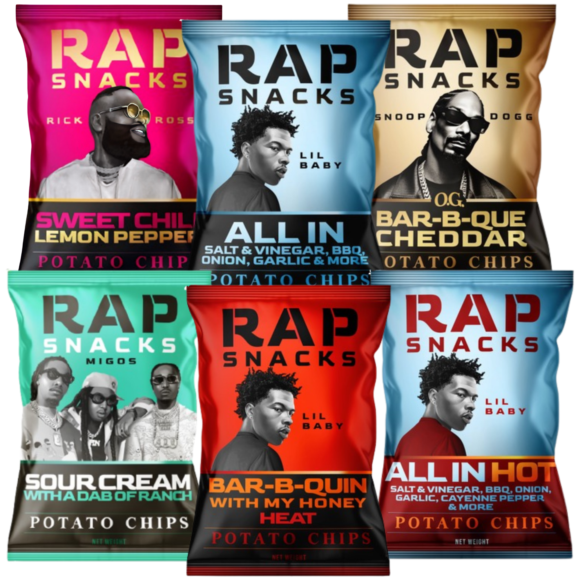 Rap Snacks Variety Box 7 (6 Flavors) Potato Chips - 2.5 OZ 60 Pack ...