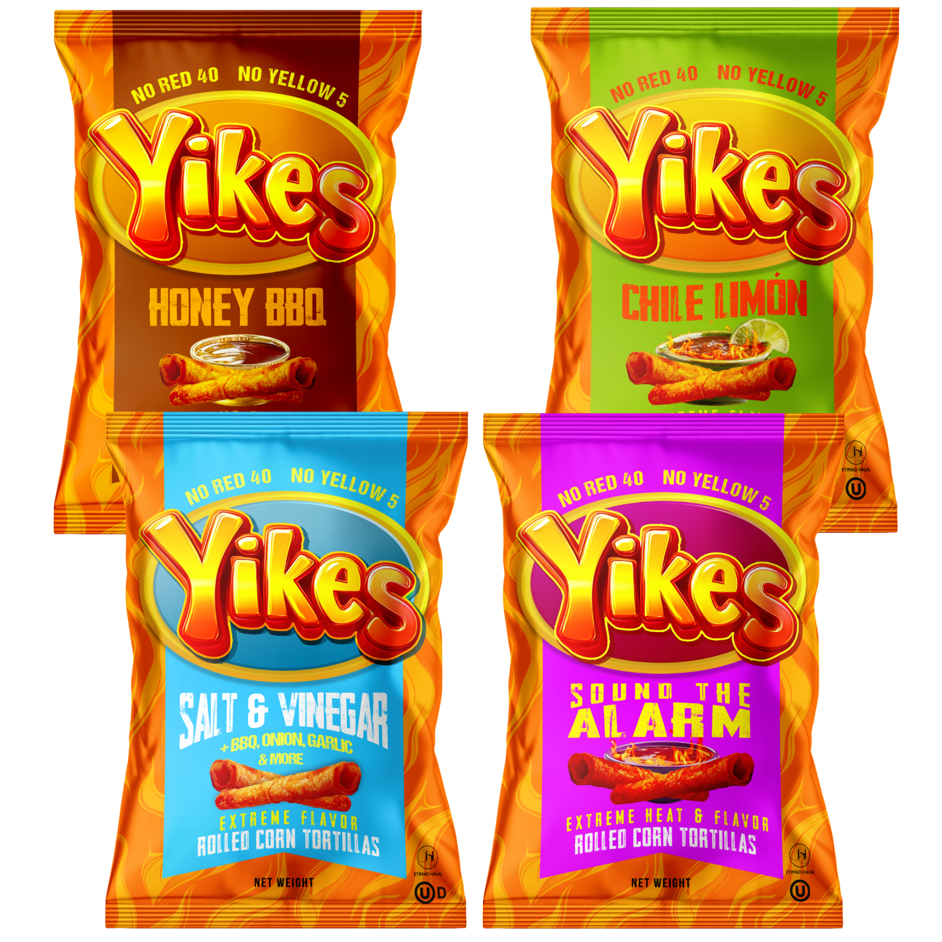 Yikes Snacks Variety Box 4 flavors Rolled Corn Tortillas - 2.5 OZ 40 P ...
