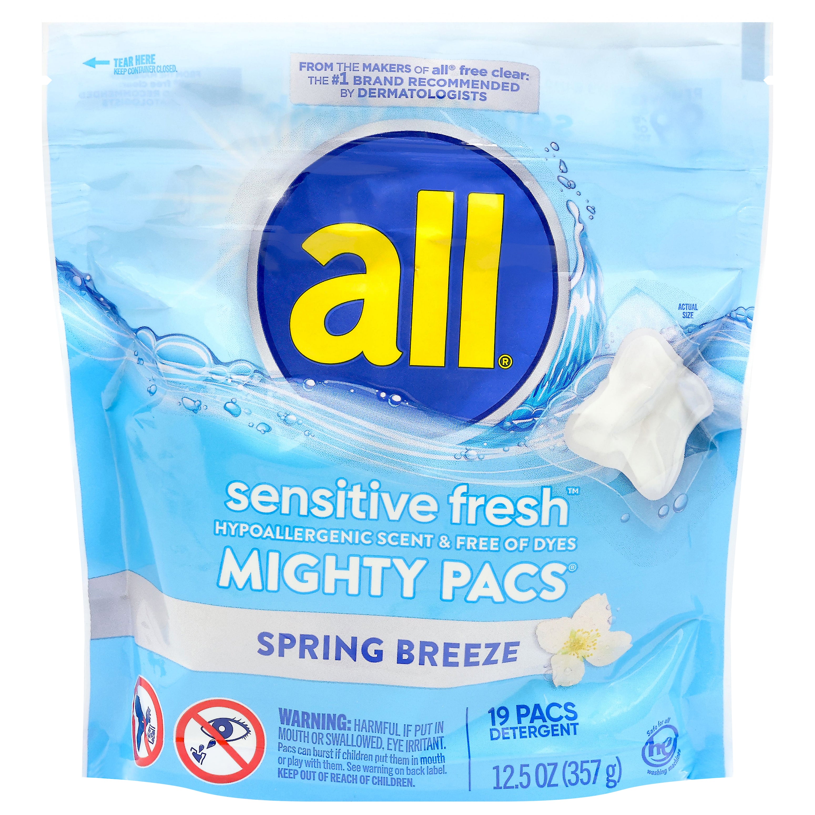 All Mighty Pacs Sensitive Fresh Spring Breeze Detergent 19 Each - 6 Pa ...