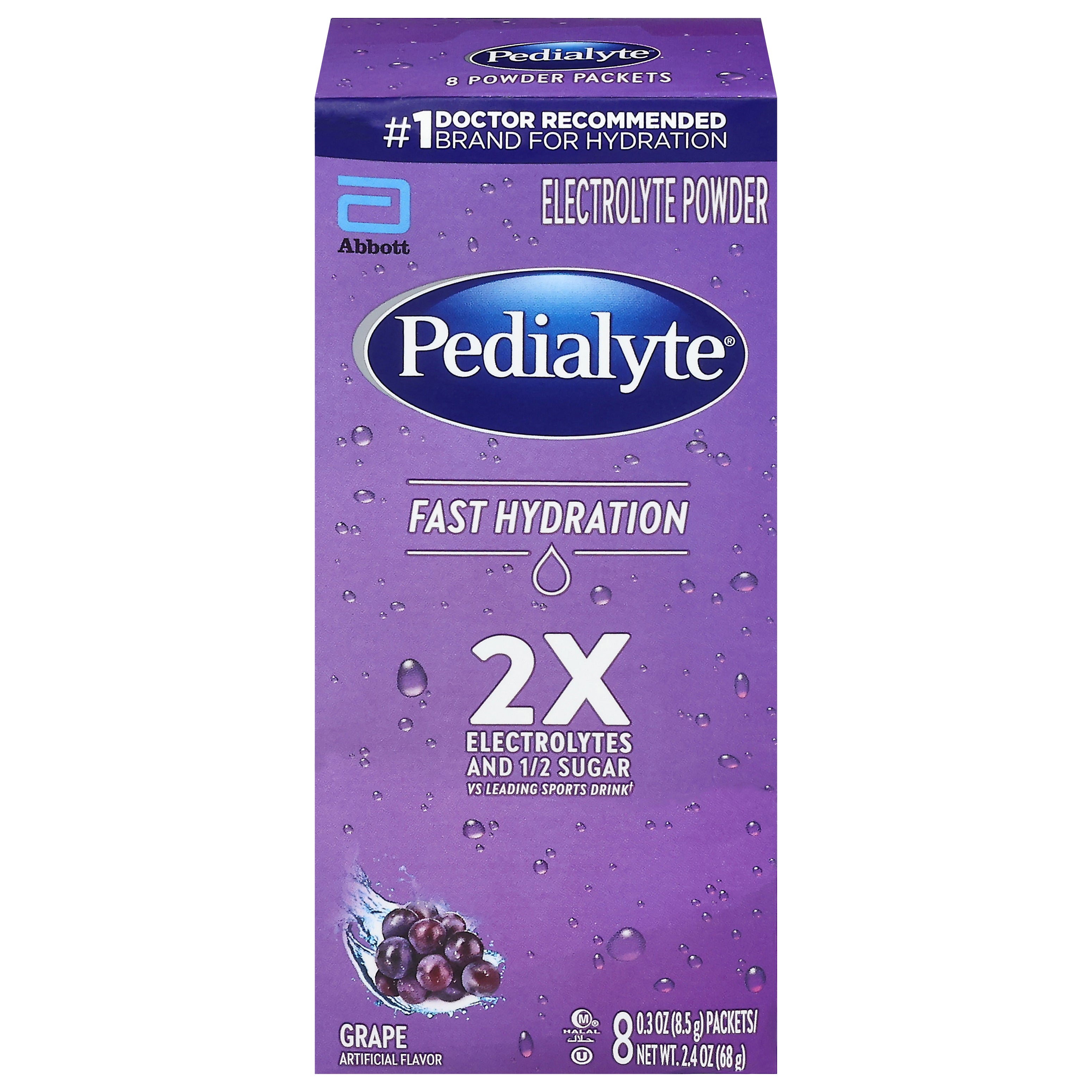 Pedialyte Fast Hydration Grape Electrolyte Powder 8 - 0.3 oz Packets ...