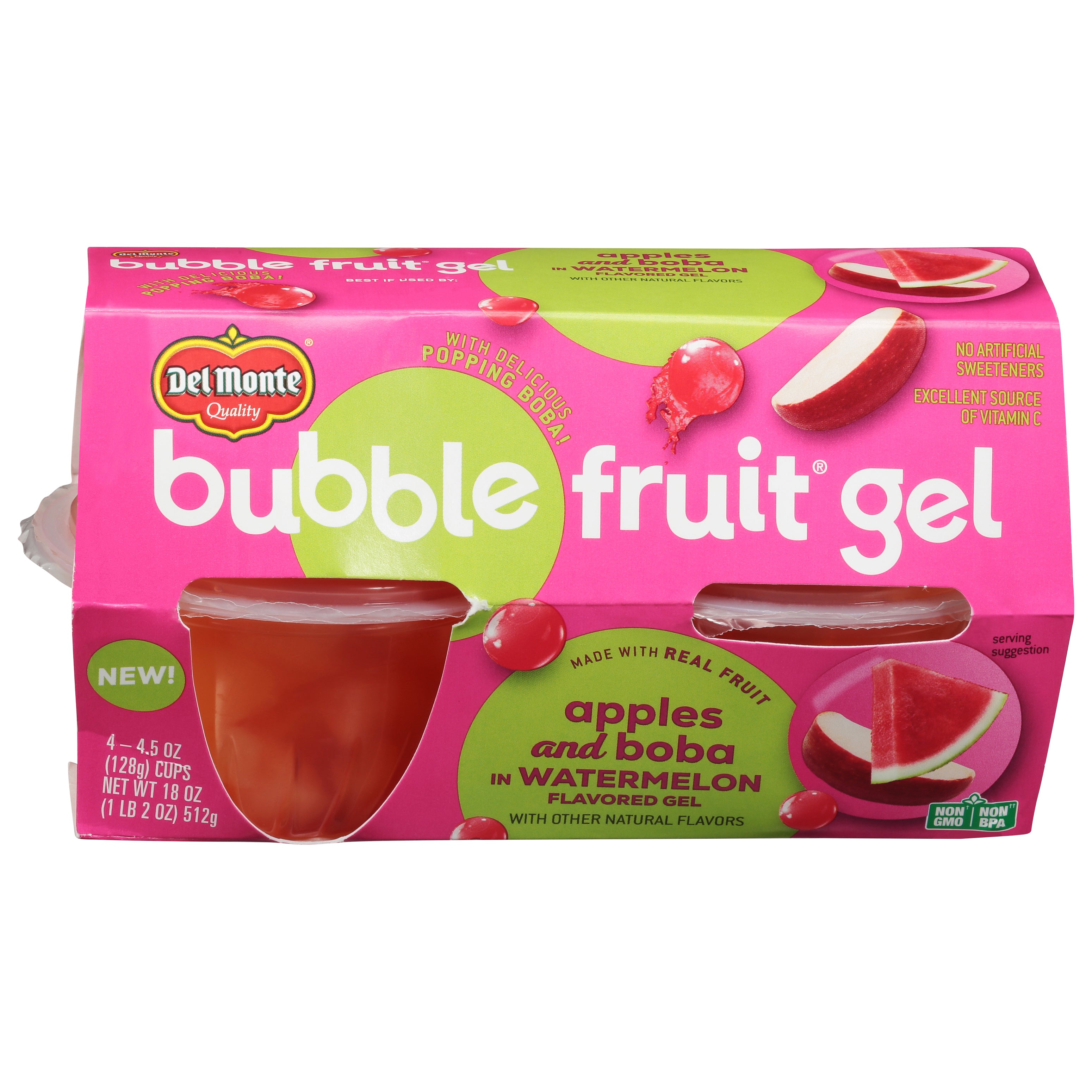 Del Monte Apples and Boba in Watermelon Bubble Fruit Gel 4 - 4.5 oz Cu ...