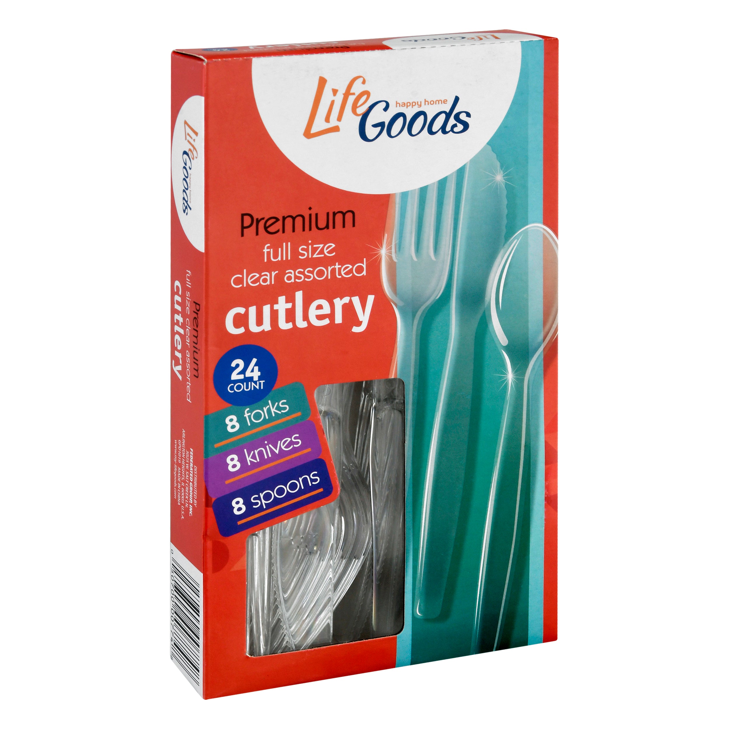 Life Goods Premium Full Size, Clear, Assorted Cutlery 24 ea - 24 CT 24 ...