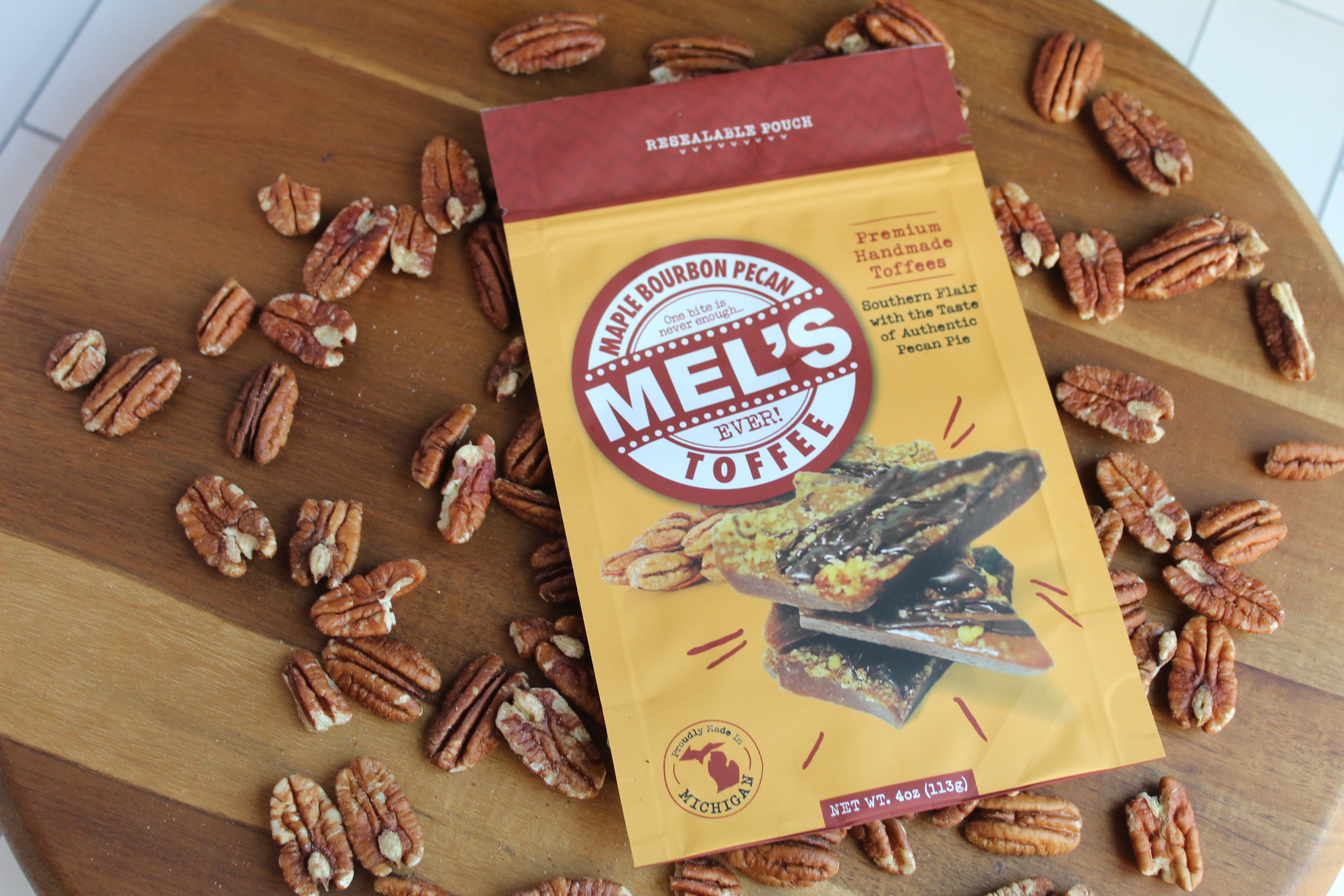 Mel's Toffee Maple Bourbon Pecan Toffee - 4 OZ 12 Pack – StockUpExpress