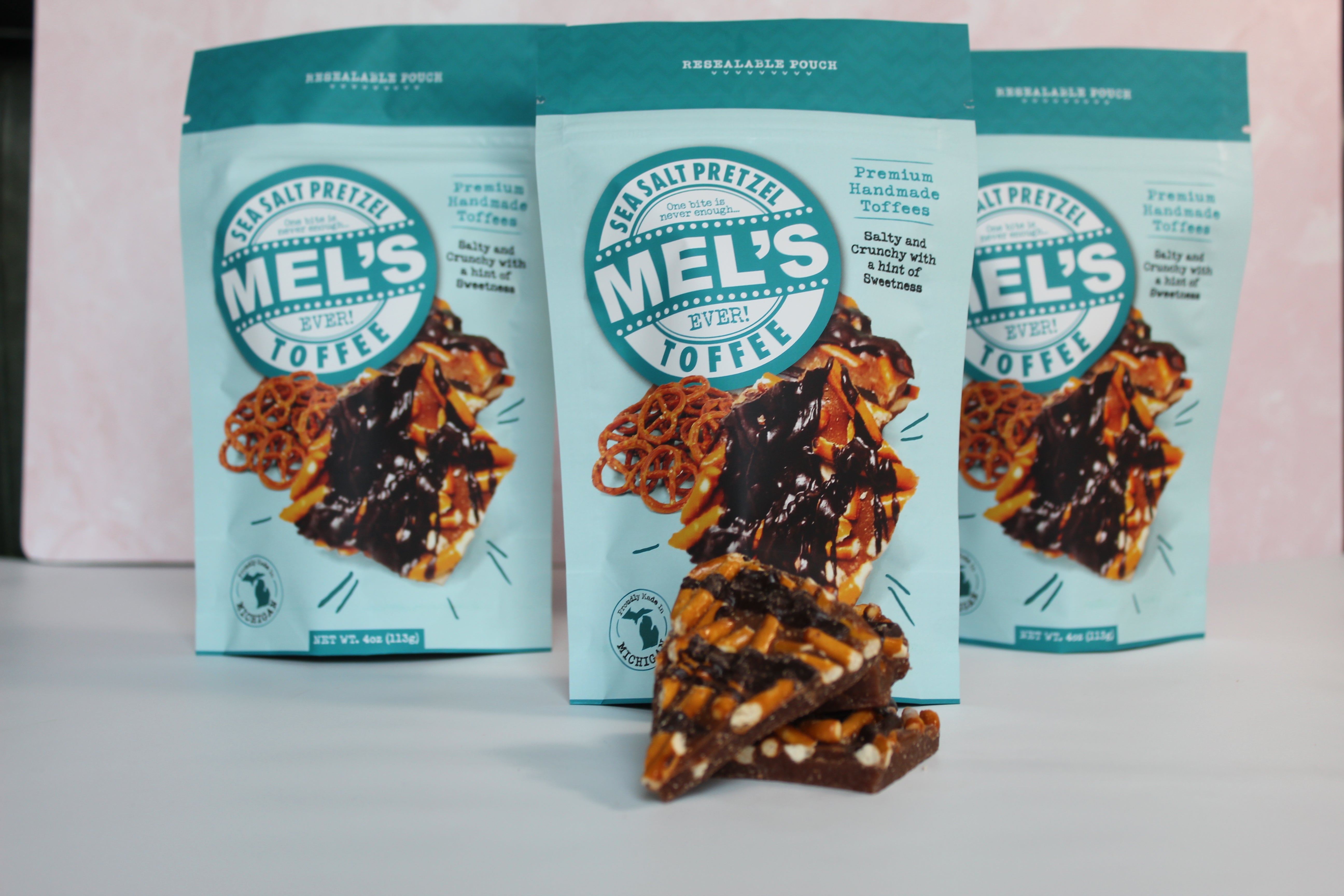 Mel's Toffee Sea Salt Pretzel Toffee - 4 OZ 12 Pack – StockUpExpress