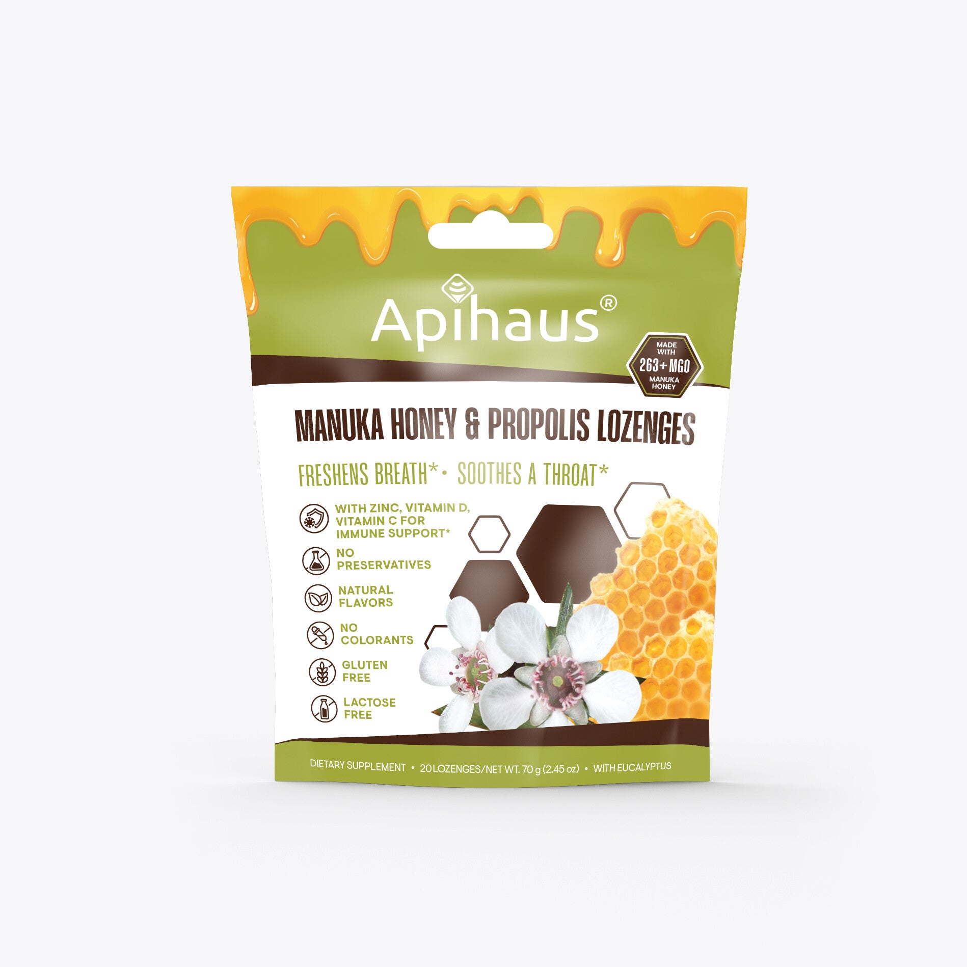 Vando Naturals Apihaus Manuka Honey and Propolis Lozenges Eucalyptus F ...